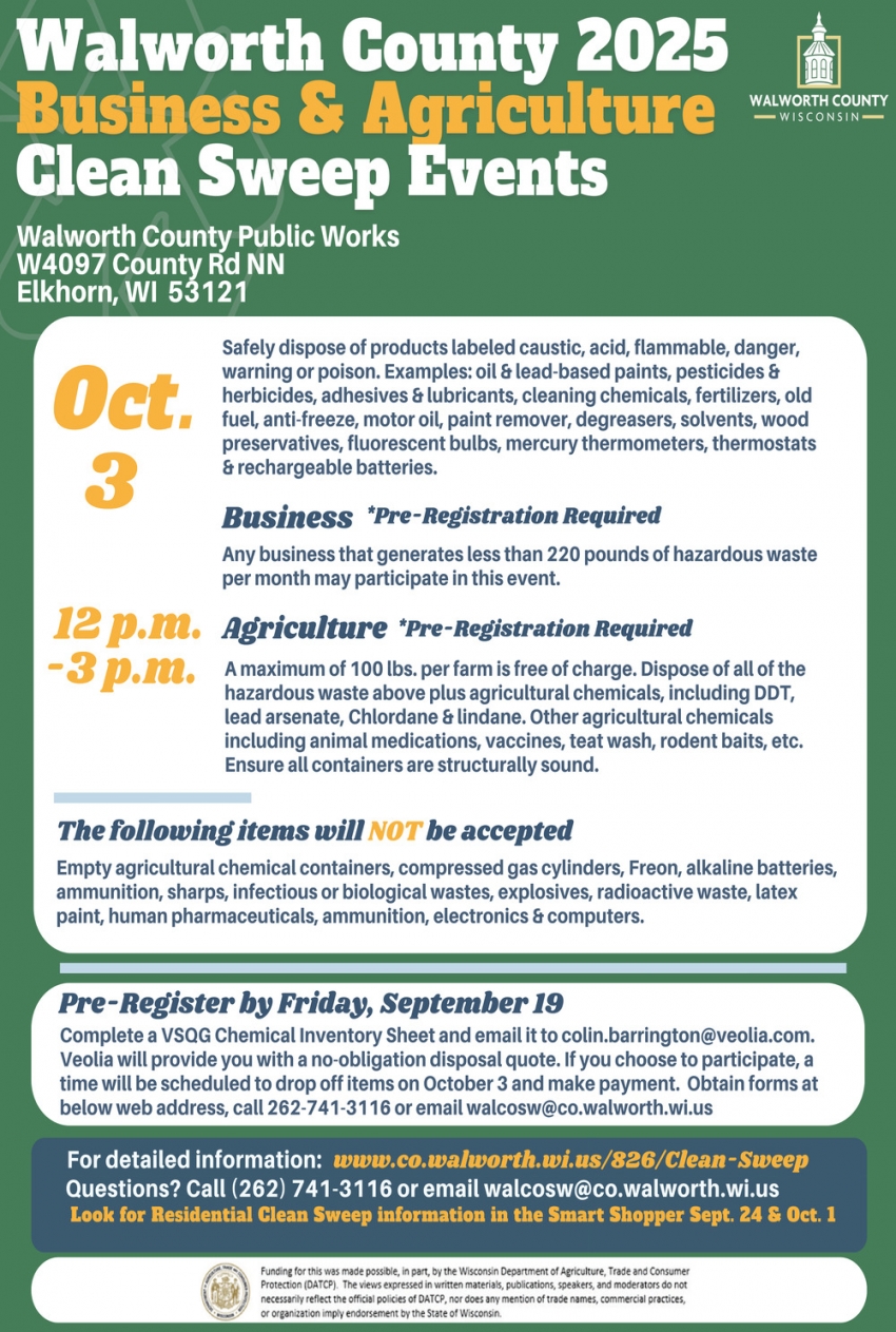 Business & Agriculture Clean Sweep Events, Walworth County Public Works ...